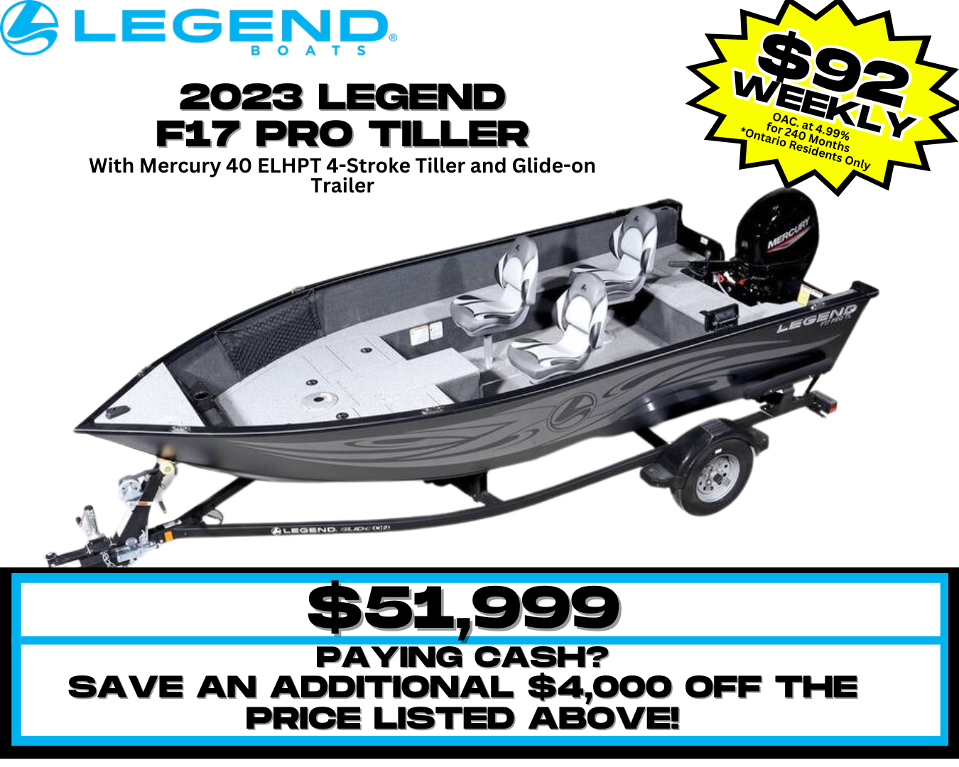 New 2023 Legend F17 Pro Tiller for sale in Ottawa, Ontario - Boatzon.com